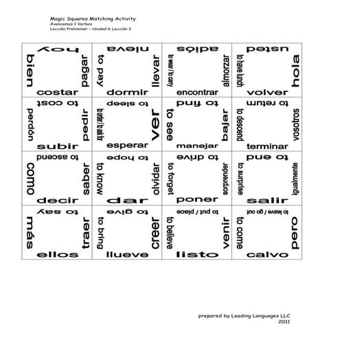 Avancemos 1 all verbs magic squares | DOC