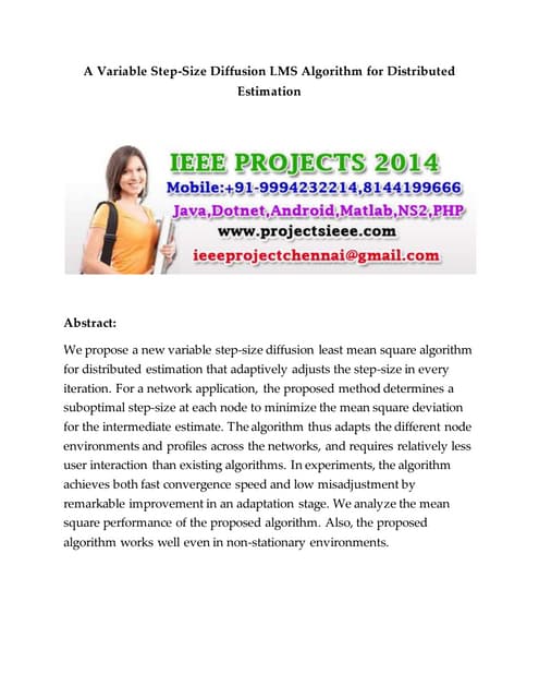 A Variable Step Size Diffusion Lms Algorithm For Distributed Estimation Docx