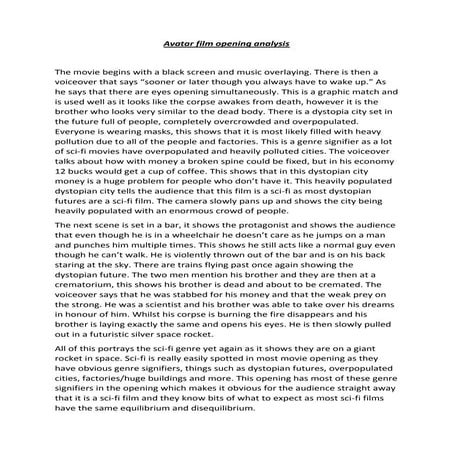 Avatar film opening analysis | DOCX