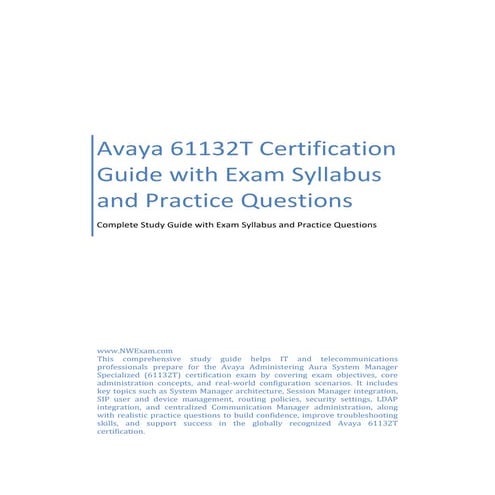 Avaya 61132T Certification Guide with Exam Syllabus and Practice ...