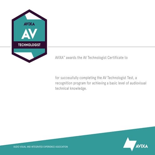 AVIXA Audio Visual Technologist Certification | PDF