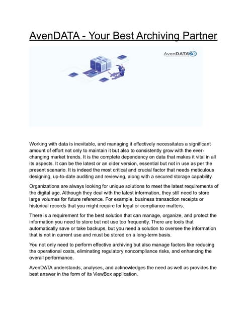 Carving Out Success with AvenDATA Archive Your Legacy Systems with ...