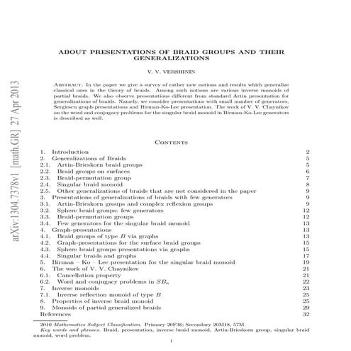 Vershinin 2013_about presentations of braid groups and their | PDF