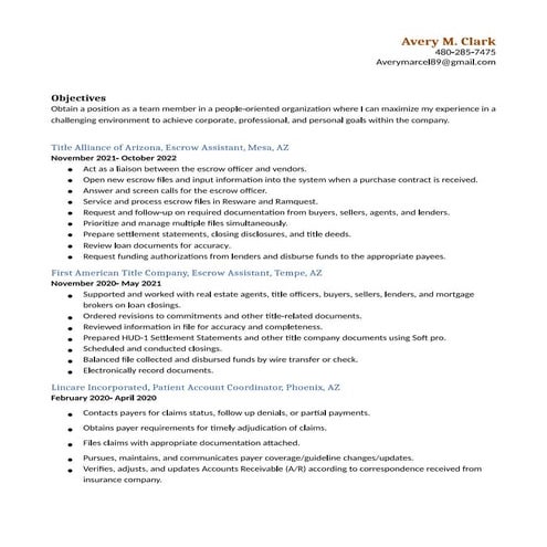 Avery Clark - Escrow Asst. | PDF