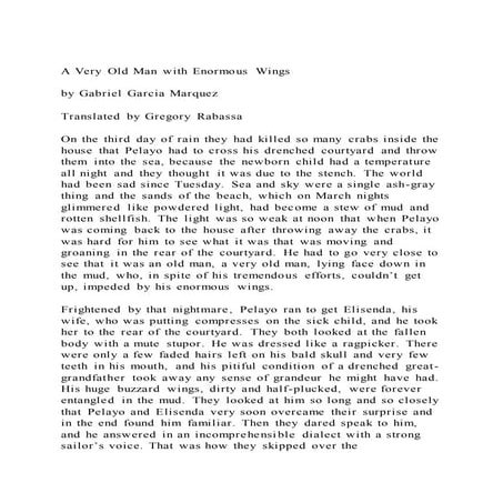 A Very Old Man with Enormous Wingsby Gabriel Garcia Marquez | DOCX