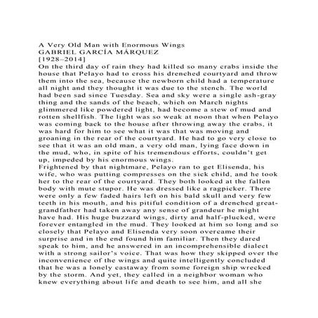 A Very Old Man with Enormous WingsGABRIEL GARCÍA MÁRQUEZ[1928–.docx