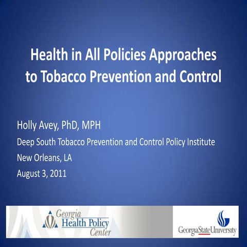 Health in All Policies Approaches to Tobacco Prevention and Control | PDF