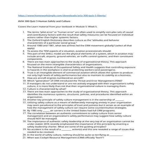 AVIA 300 Quiz 5 Human Safety and Culture.docx