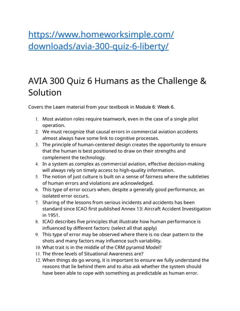 AVIA 300 Quiz 5 Human Safety and Culture.docx