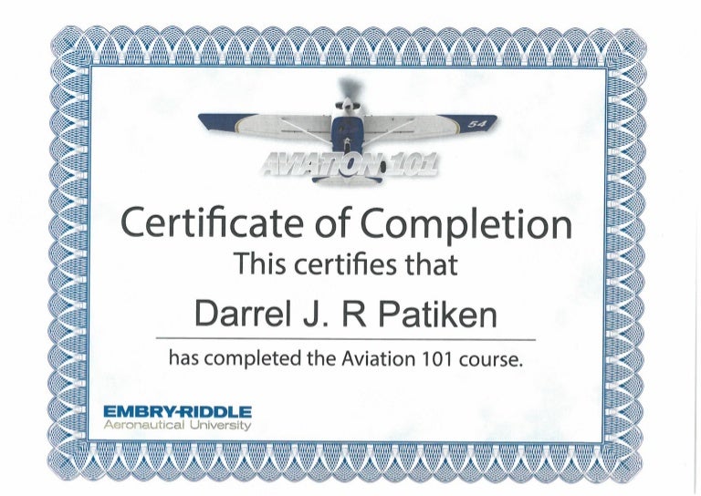 Certificate Of Completion Aviation 101 Certificate Of Completion Aviation 101