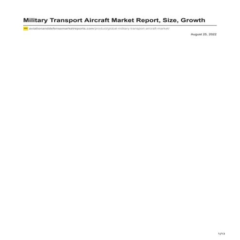 Military Transport Aircraft Market PPT: Growth, Outlook, Demand ...