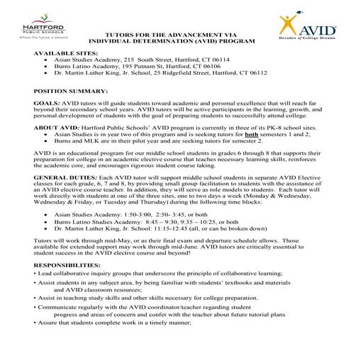 Avid tutors job description final for posting 2015 2016 | PDF