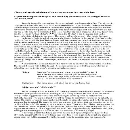 A View from the Bridge - English critical essay on a character that ...