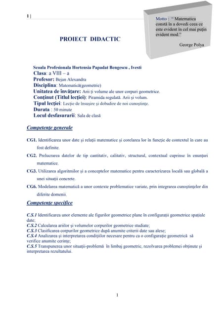 proiect-model.Proiect didactic la matematică, Calcul algebric.doc
