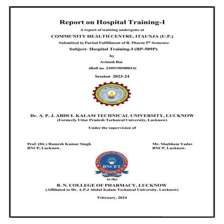 Hospital Training Report- AKTU Hospital Training Report | DOCX