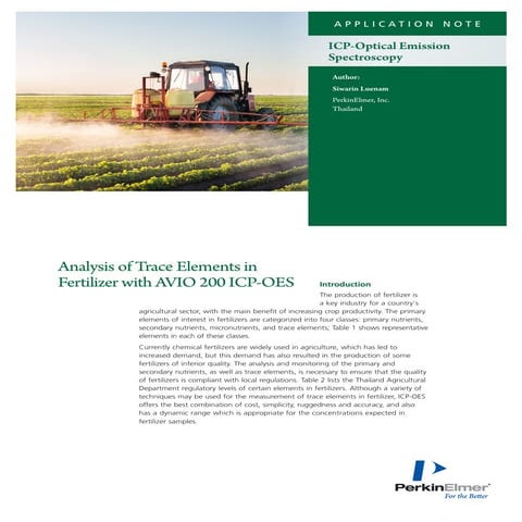 Analysis of Trace Elements in Fertilizer with AVIO 200 ICP-OES | PDF
