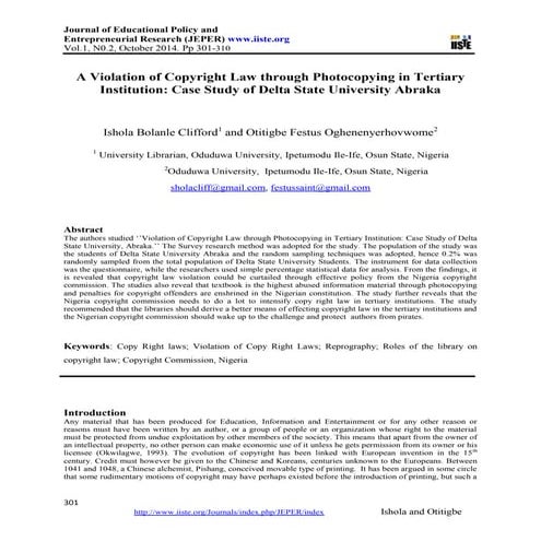 A violation of copyright law through photocopying in tertiary | PDF
