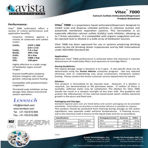 Avista vitec-7000-antiscalant-datasheet-l | PDF