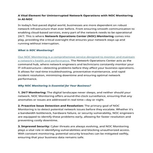 A Vital Element For Uninterrupted Network Operations With Noc Monitoring In Ai Noc 1 Docx