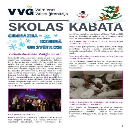 Valmieras Valsts ģimnāzijas avīze "Skolas kabata" 2023 decembris | PDF