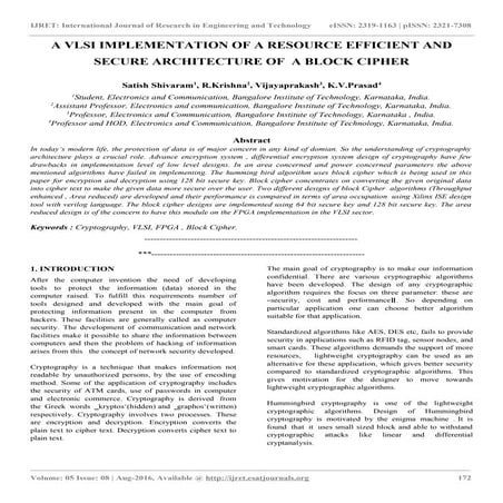 A Vlsi Implementation Of A Resource Efficient And Secure Architecture Of A Block Cipher Pdf 7910