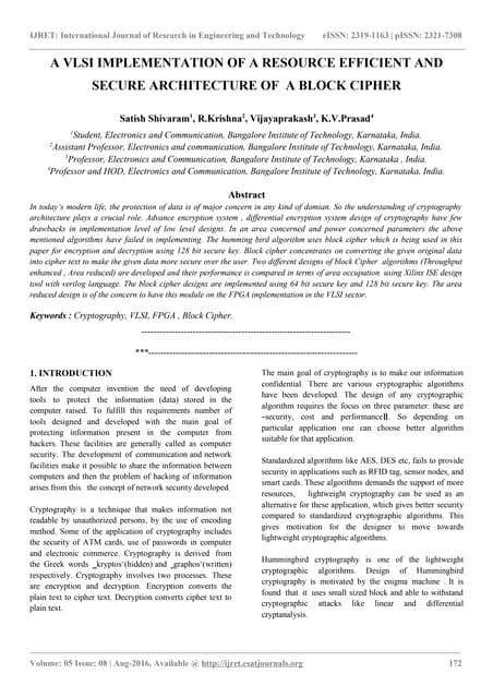 A Vlsi Implementation Of A Resource Efficient And Secure Architecture Of A Block Cipher Pdf 7910