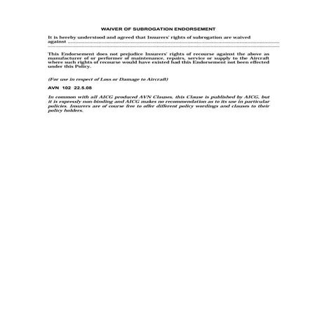 Avn 102 waiver of subrogation endorsement | PDF