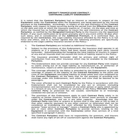 Avn 99 aircraft finance lease contract continuing liability endorsement ...