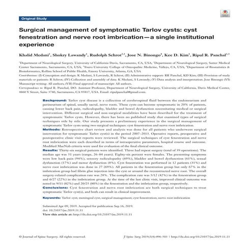 SURGICAL MANAGEMENT OF SYMPTOMATIC TARLOV CYSTS | PDF