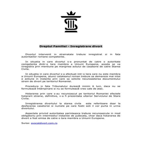 Dreptul Familei - inregistrare divort | PDF
