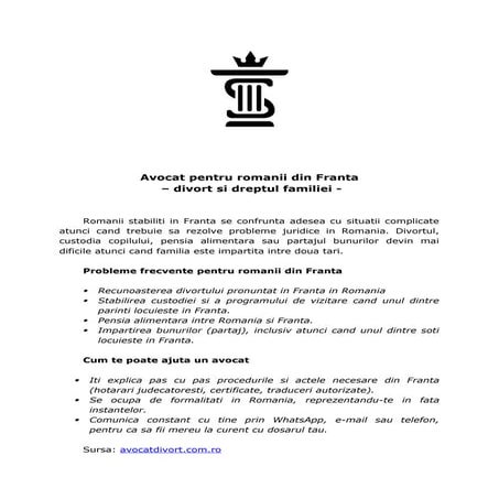 Avocat Divort Consultanta romani din Franta | DOC