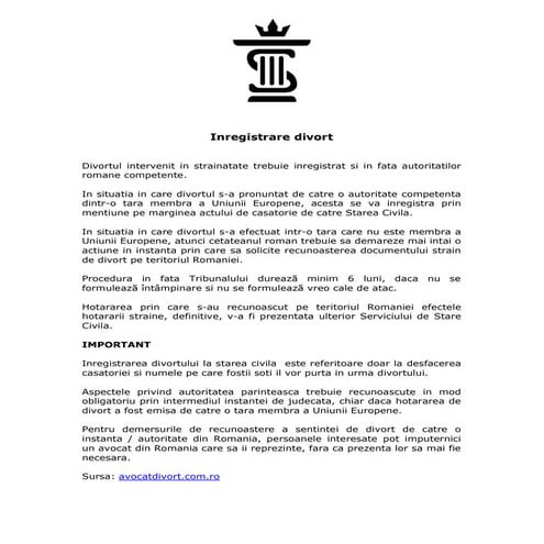 Inregistrare divort Cabinet de Avocat Divort Sidonia Tudor | PDF