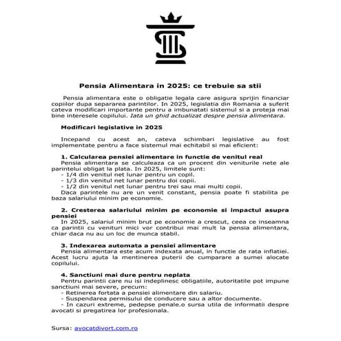 Pensia alimentara in 2025: ce trebuie sa stii | PDF