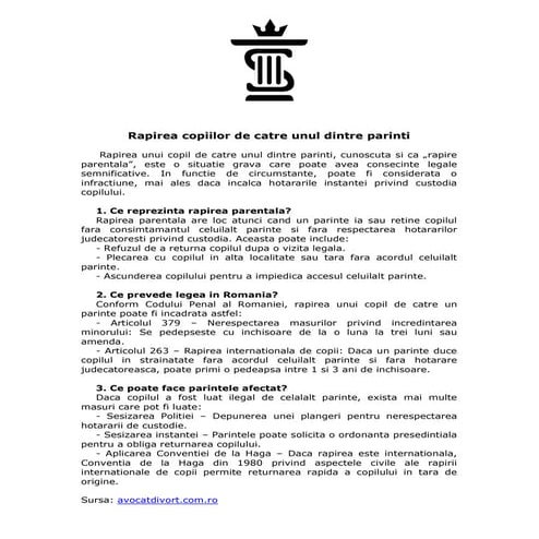 Rapirea copiilor de catre unul dintre parinti | PDF