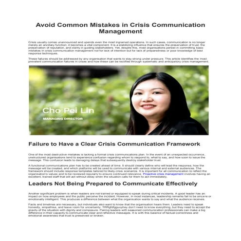 Crisis Communication Management: Avoid Common Mistakes | Expert ...