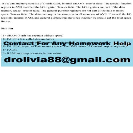 AVR data memory consists of (Flash ROM, internal SRAM). True or false.pdf