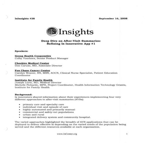 After-visit Summary Deep Dive #1 | PDF