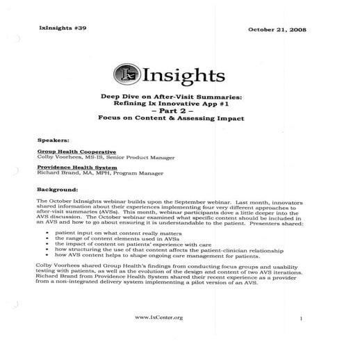 After-visit Summary Deep Dive #1