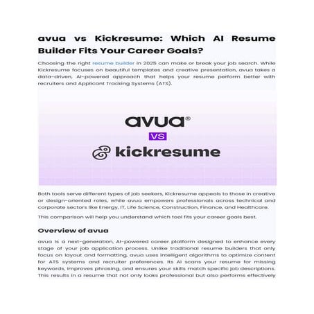 avua vs Kickresume: Which AI Resume Builder Fits Your Career Goals? | PDF