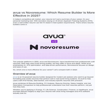 avua vs Novoresume: Which Resume Builder Is More Effective in 2025? | PDF