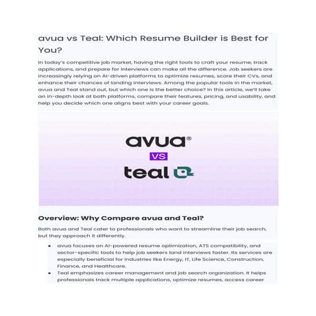 avua vs Teal_ Which Resume Builder is Best for You | PDF
