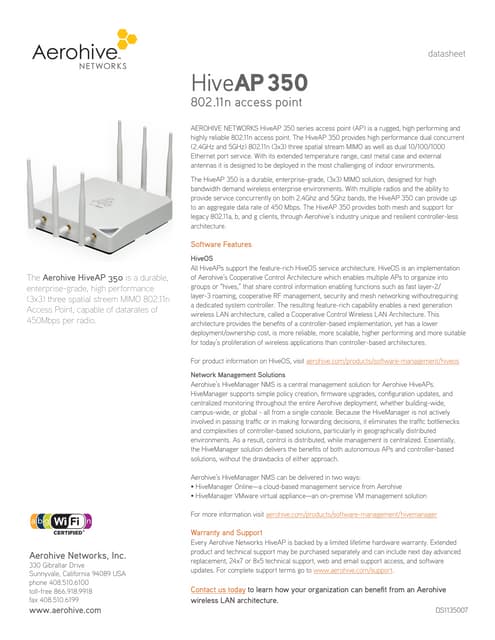 Aerohive AP141 802.11n Dual Radio Access Point | PDF