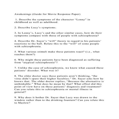 Awakenings (Guide for Movie Response Paper) 1. Describe the symp.docx