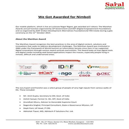 Manthan Award for Nimboli, our mobile platform | PDF