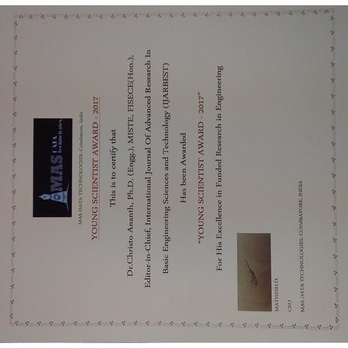 Christo Ananth, Young Scientist Award - 2017 | PPT