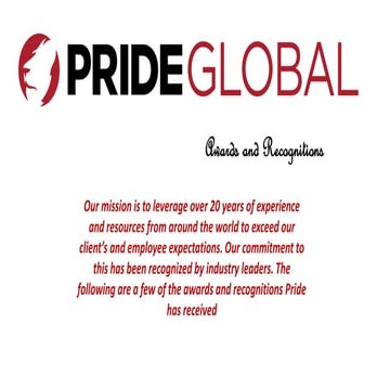 Pride Global Awards and recognitions | PPTX | Business | Business and Finance