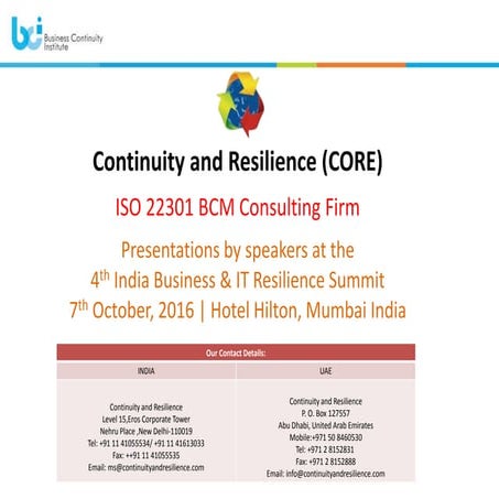 The BCI India Awards at 4th India Business & IT Resilience Summit | PPT