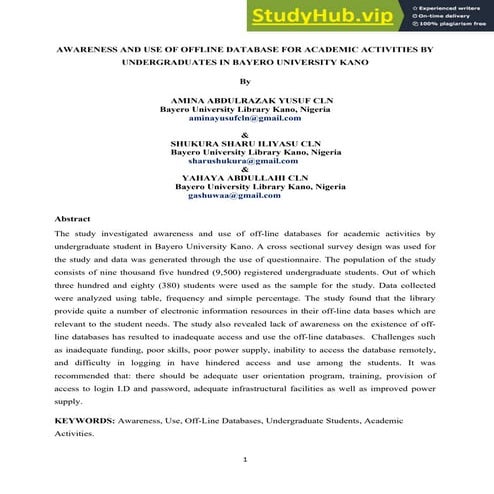 AWARENESS AND USE OF OFFLINE DATABASE FOR ACADEMIC ACTIVITIES BY ...