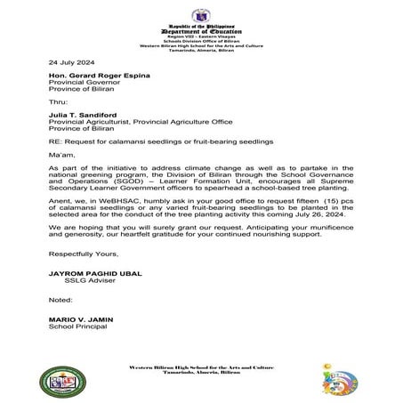 AWA REQUEST LETTER, TREE PLANTING REQUEST LETTER | DOCX