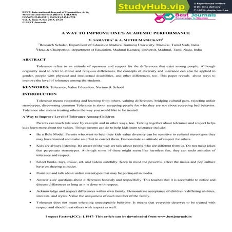 A WAY TO IMPROVE ONE S ACADEMIC PERFORMANCE | PDF